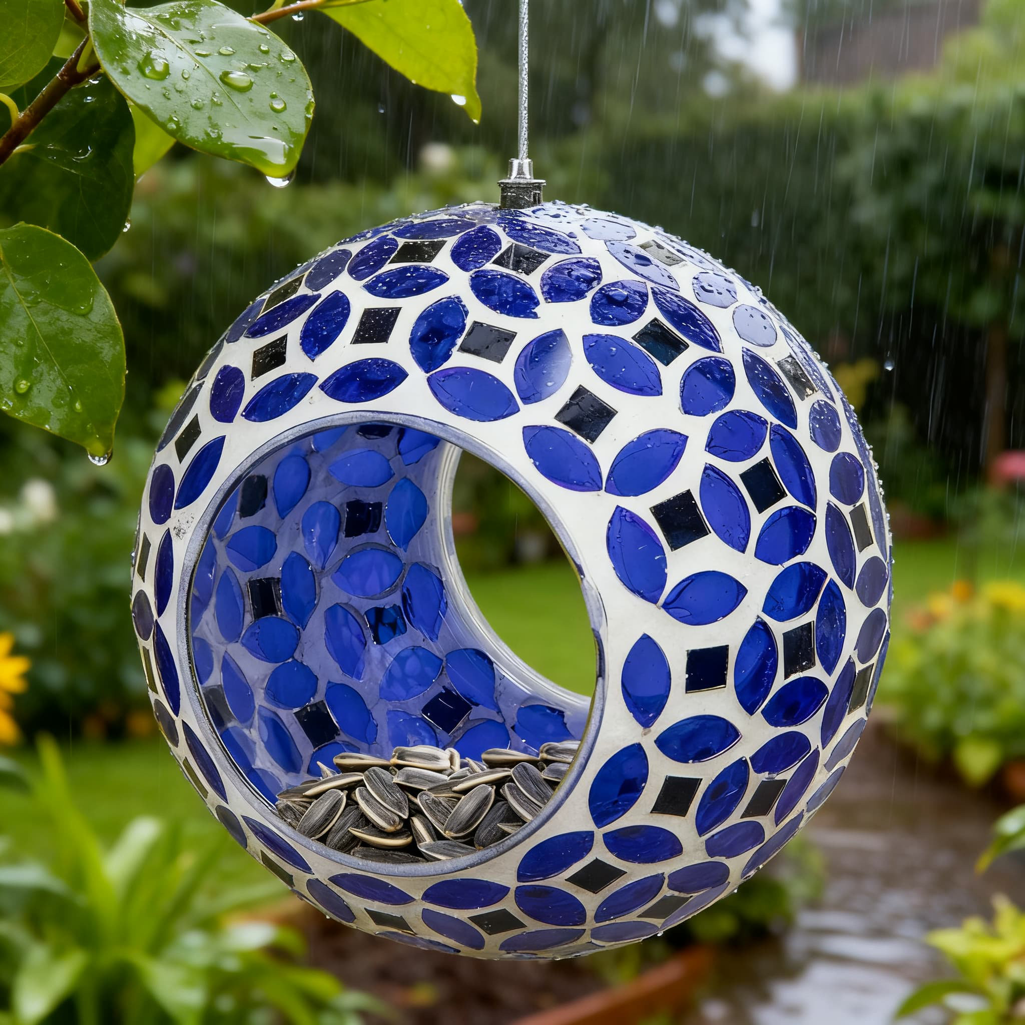 Arlmont & Co. Fly-Through Mosaic Glass Hanging Bird Feeder For Outdoor ...