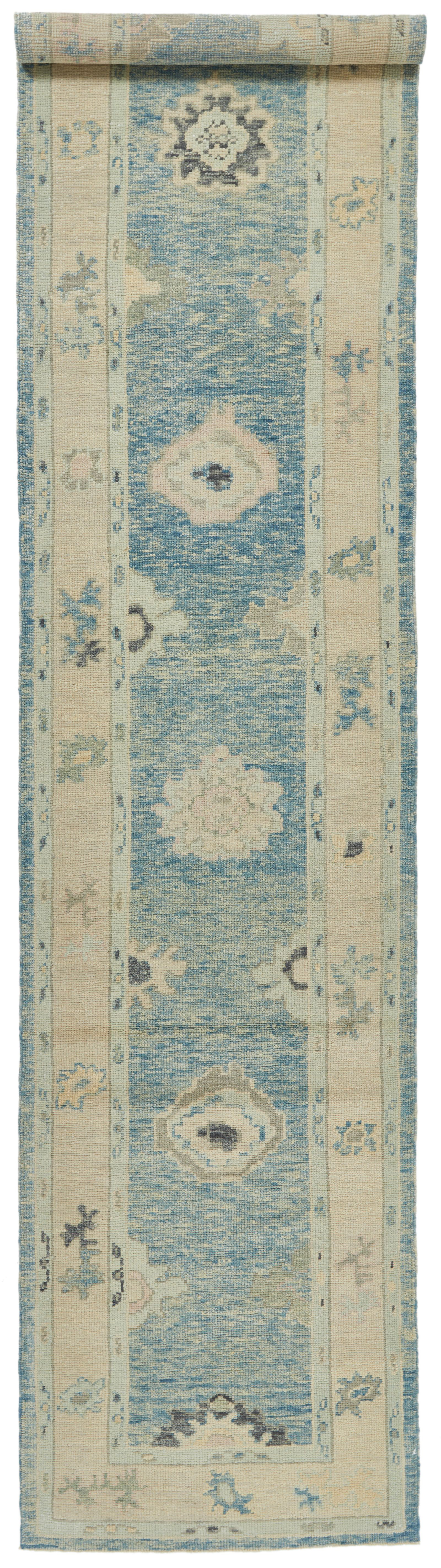 Home and Rugs 4x14 Blue and Beige Turkish Oushak Runner | Wayfair