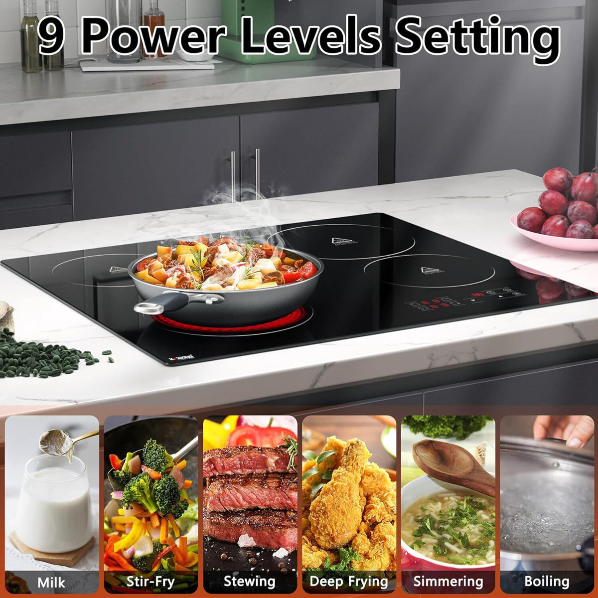 MOXKING 4 Burner Electric Cooktop 24 Inch 220-240V Hard Wired (No Plug ...