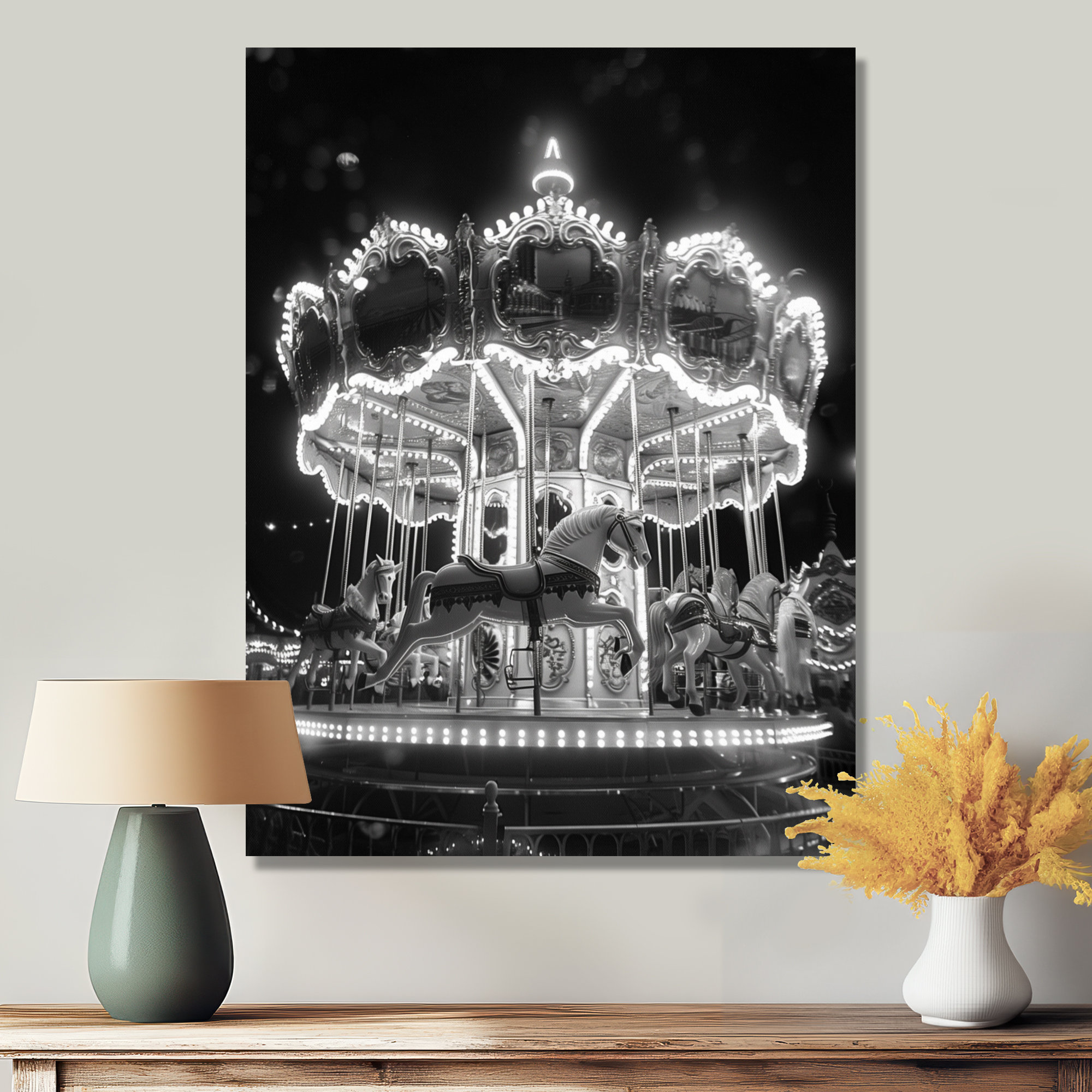 Ebern Designs Monochrome Summer Spinning Splendour Carousel - Carousel ...
