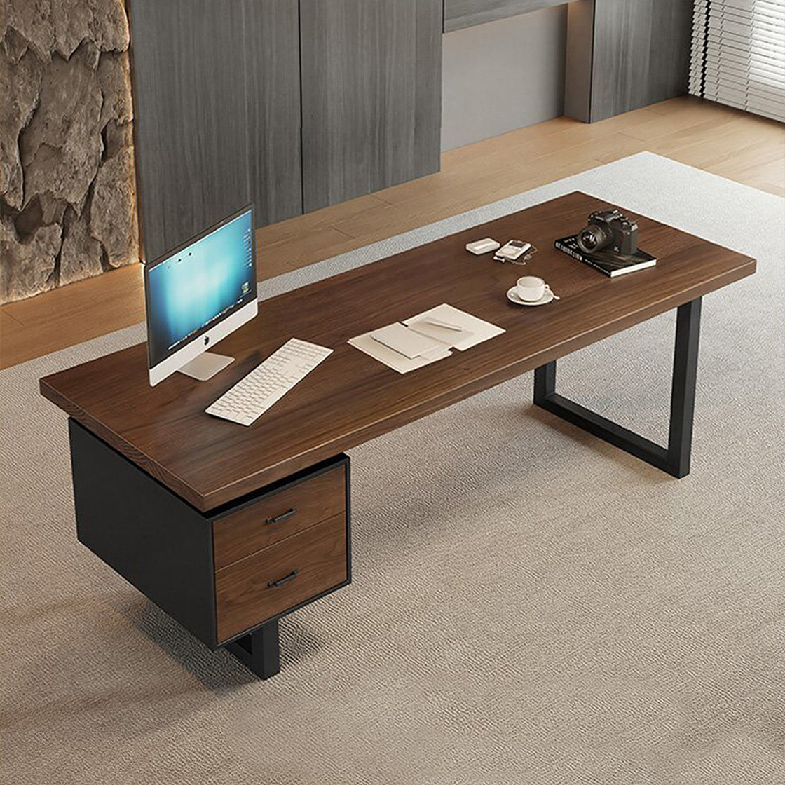 Flexy Infotech 62.99" Brown+Black Rectangular Solid Wood+Iron desks ...