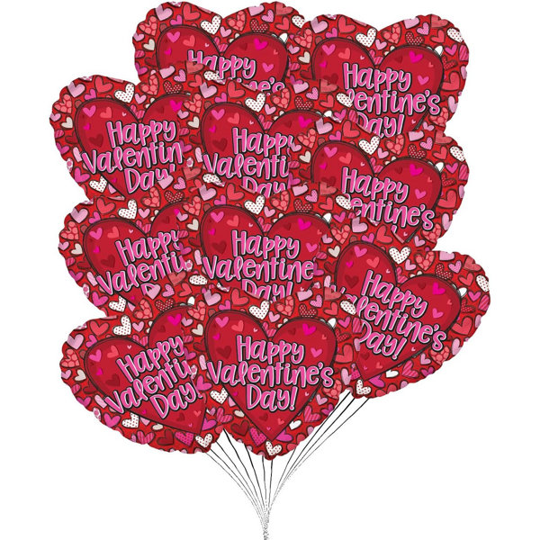 PMU Heart Shaped Valentines Day Balloon 18-inch Mylar (Patterned Hearts ...