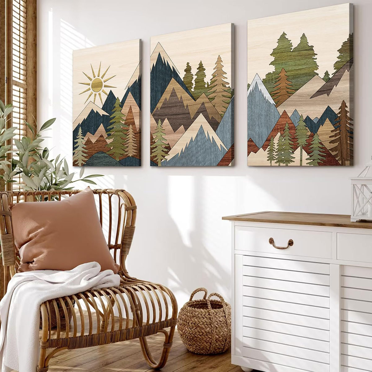 Dakota Fields 3Pcs Framed Boho Mountain Wall Art Southwest Canvas ...