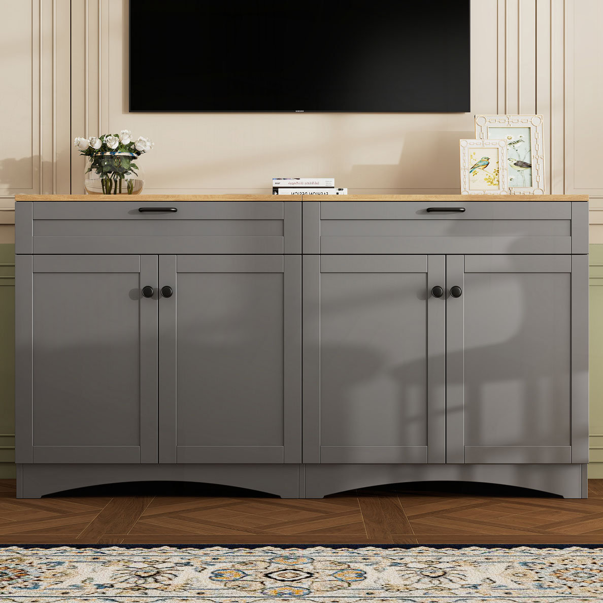 Latitude Run® 4 Doors Storage Cabinet with 2 Drawers | Wayfair