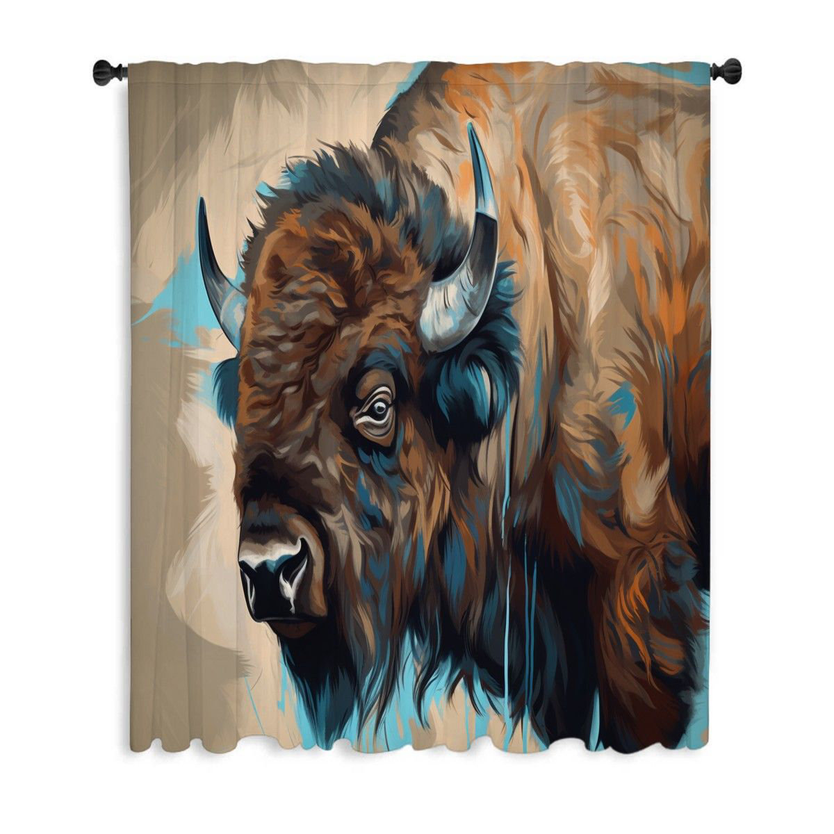 VisionDecor Bison Window Curtains, Animal Blockout & Sheer Curtains - 1 ...