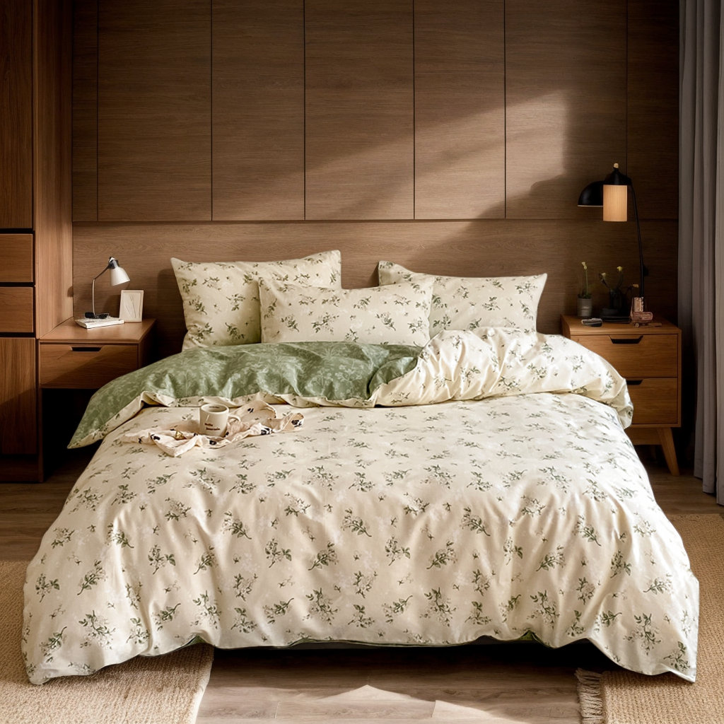 Dailynap Farmhouse-Style Cream-Colored Bedding Set With Plant And ...