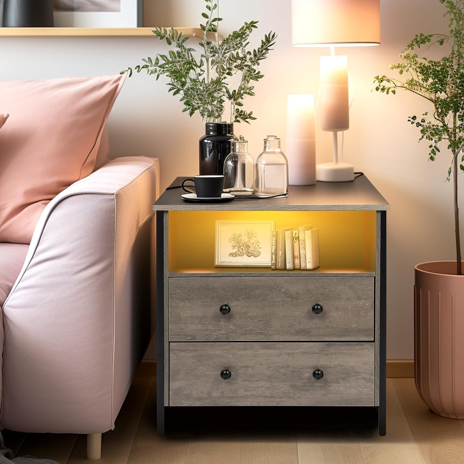 Orren Ellis 27 Inch Wide Night Stand, Wooden Night Stand Set 2 With 2 ...