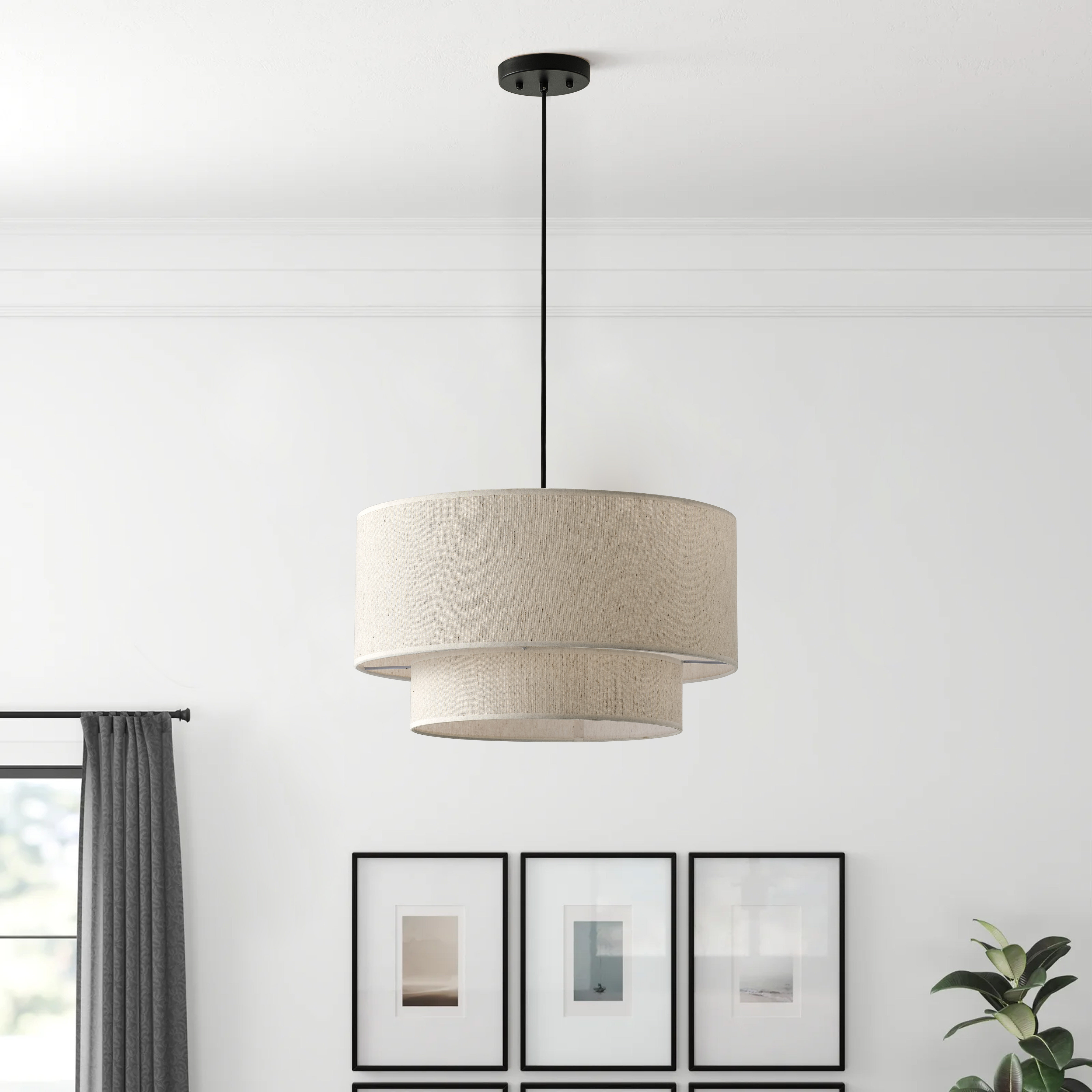 Ebern Designs 3-Light Linen Beige Round Cascade Industrial Vintage ...