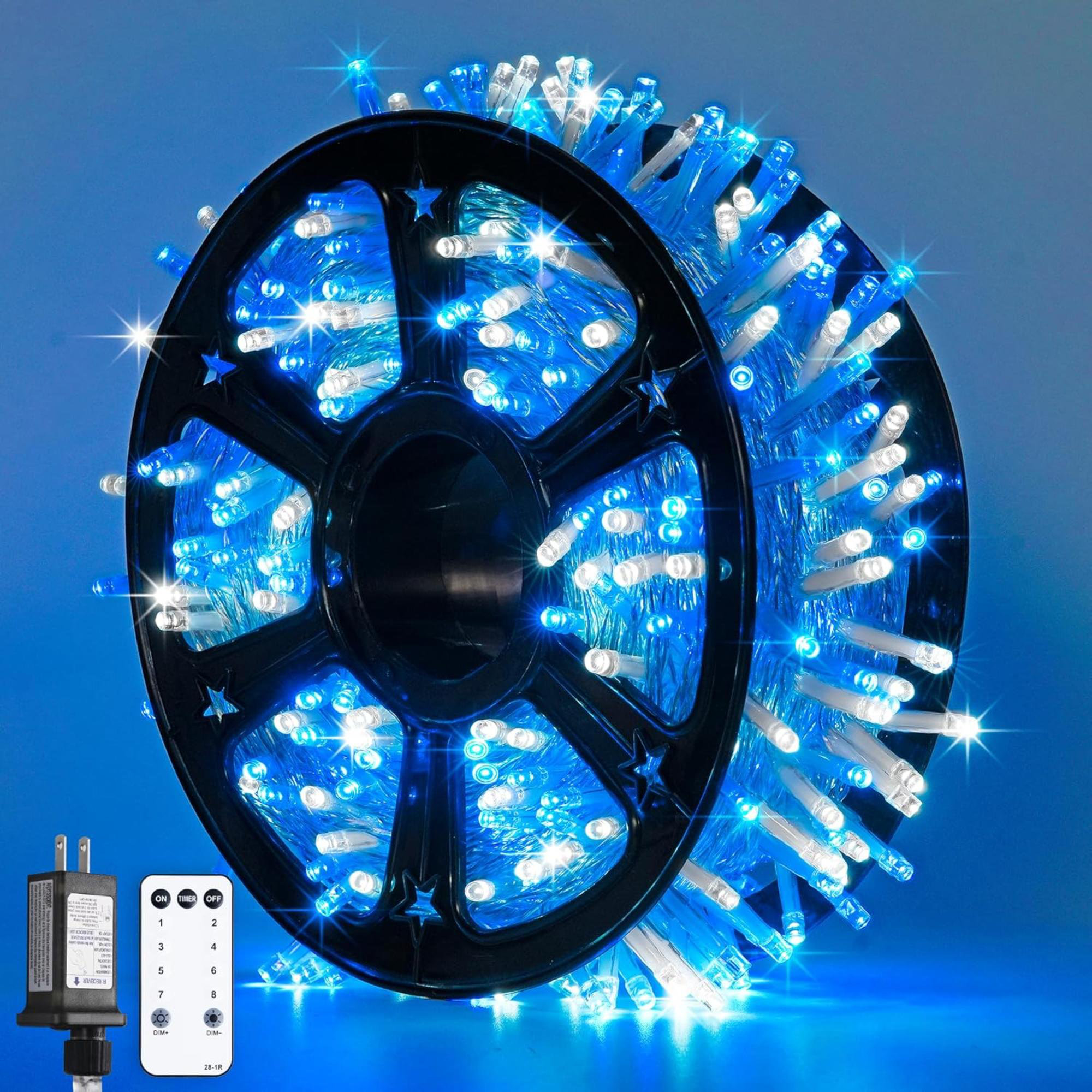 The Holiday Aisle® Blue And White Christmas Lights Outdoor With Remote ...