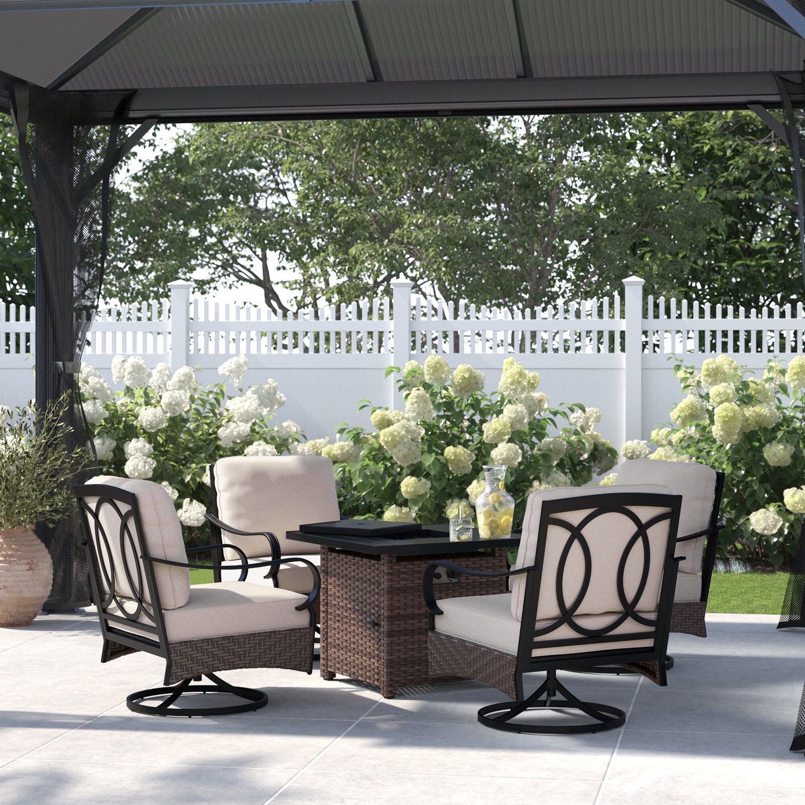 Lark Manor Emmaus 4-Person Swivel Sofa Chairs Seating Group with Fire ...