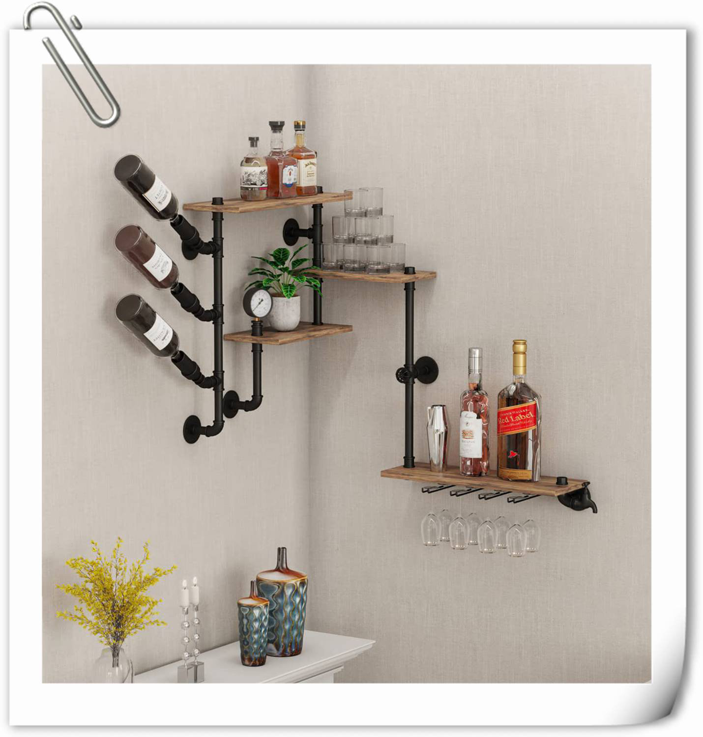 17 Stories Cerinity Wall Mounted Wine Bottle & Glass Rack in Black ...