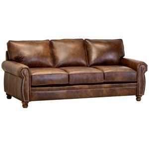 Charlton Home® Alborghus 86" Genuine Leather Rolled Arm Sofa | Wayfair