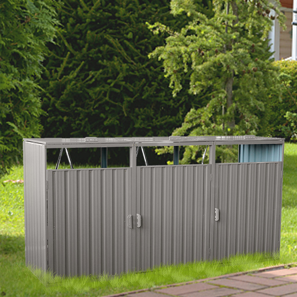 iYofe 7.8' W Outdoor Trash Can Storage, Storage Shed For 3 Trash Cans ...