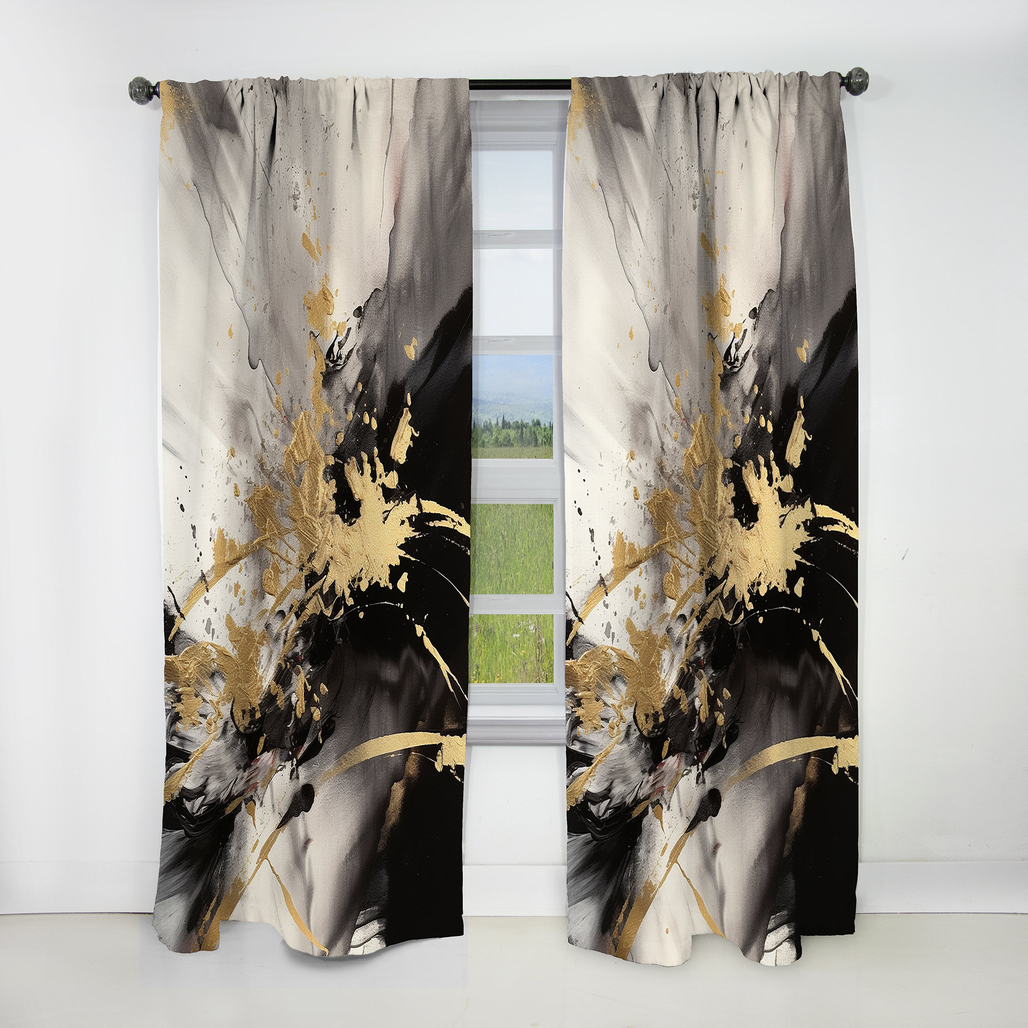 Design Art Gold And Grey Fluid Fusion II - Modern Blackout Abstract ...