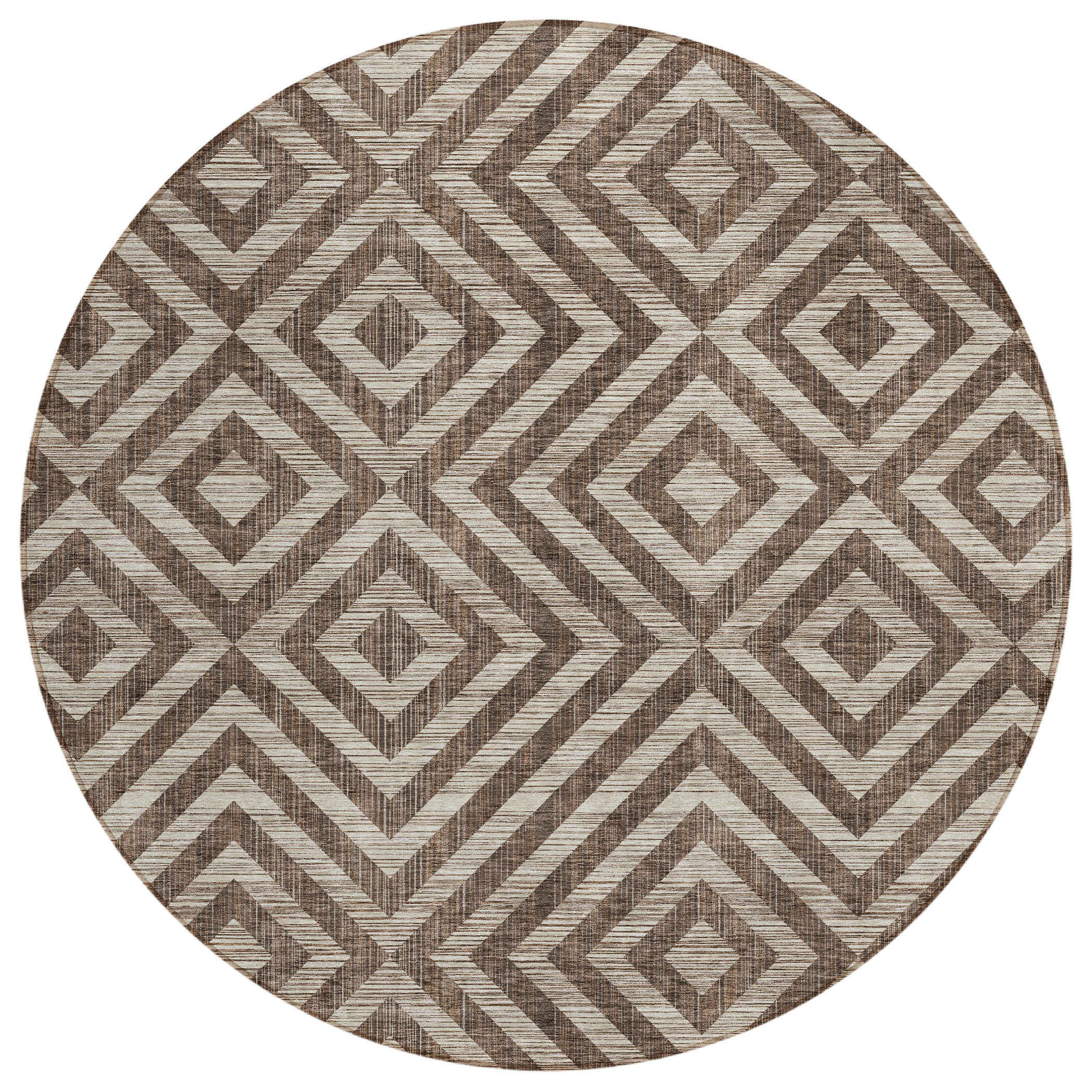 HomeRoots 8' Taupe Round Geometric Washable Indoor Outdoor Area Rug ...
