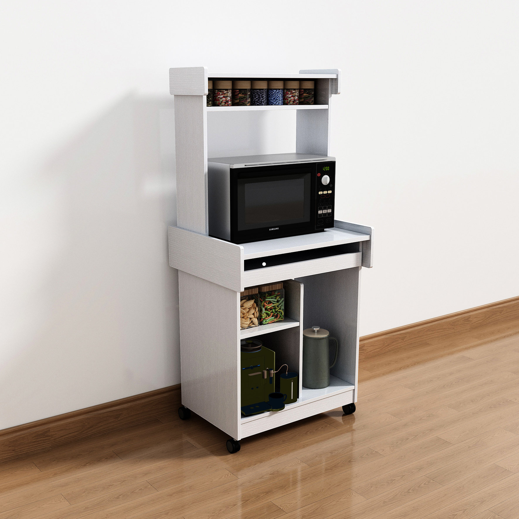 fengshu Microwave Cart Coffee Station Computer Cart, White, With ...