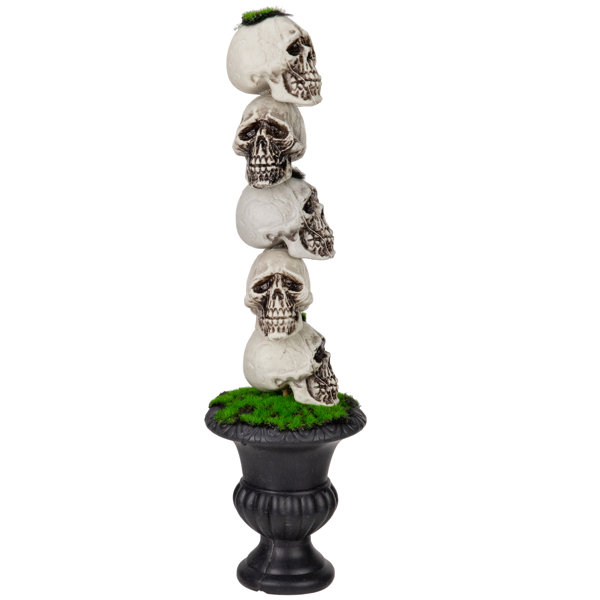 Northlight 16" Skull Tower Topiary in Urn Halloween Decoration | Wayfair