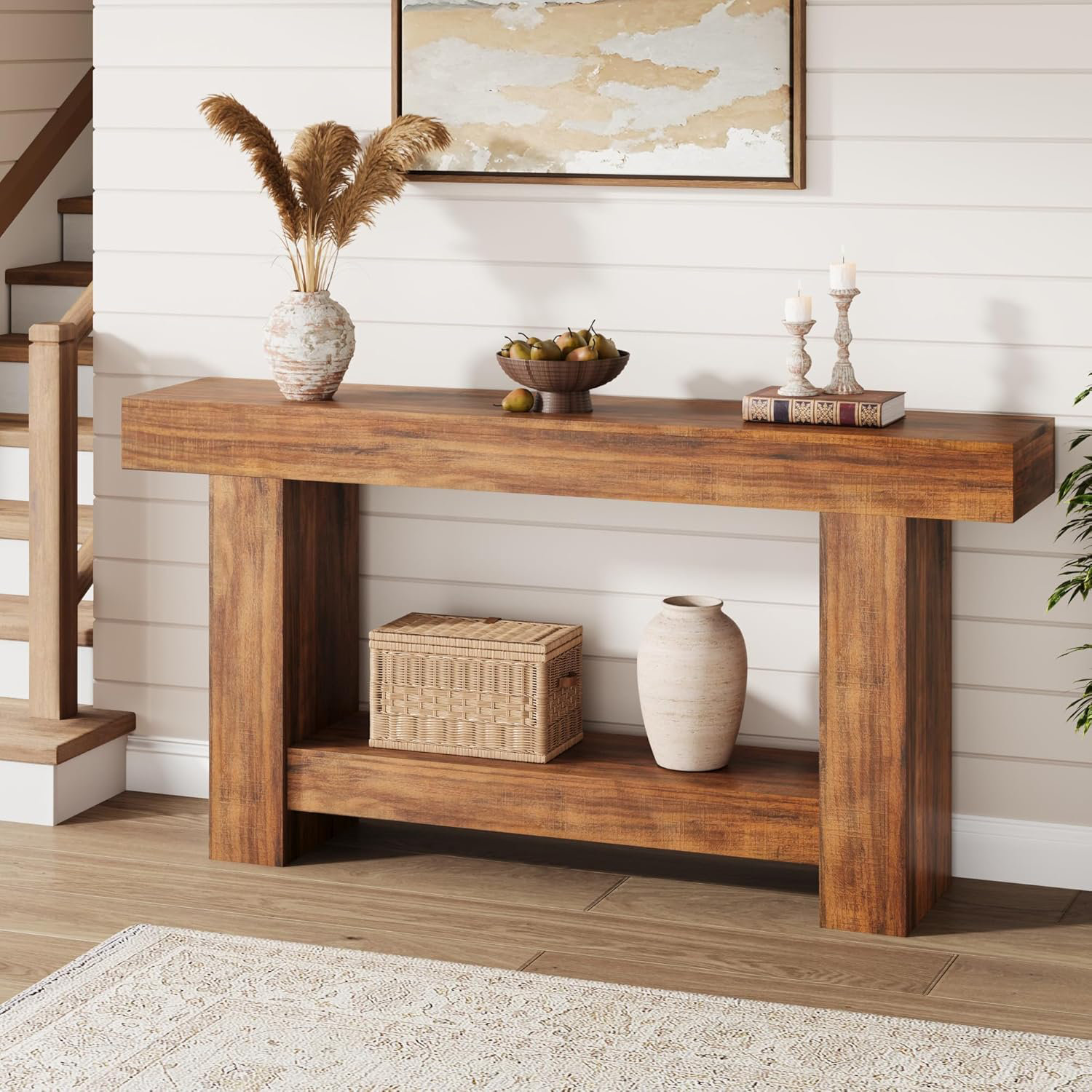 August Grove Console Table for Entryway, Wood Farmhouse Console Table ...