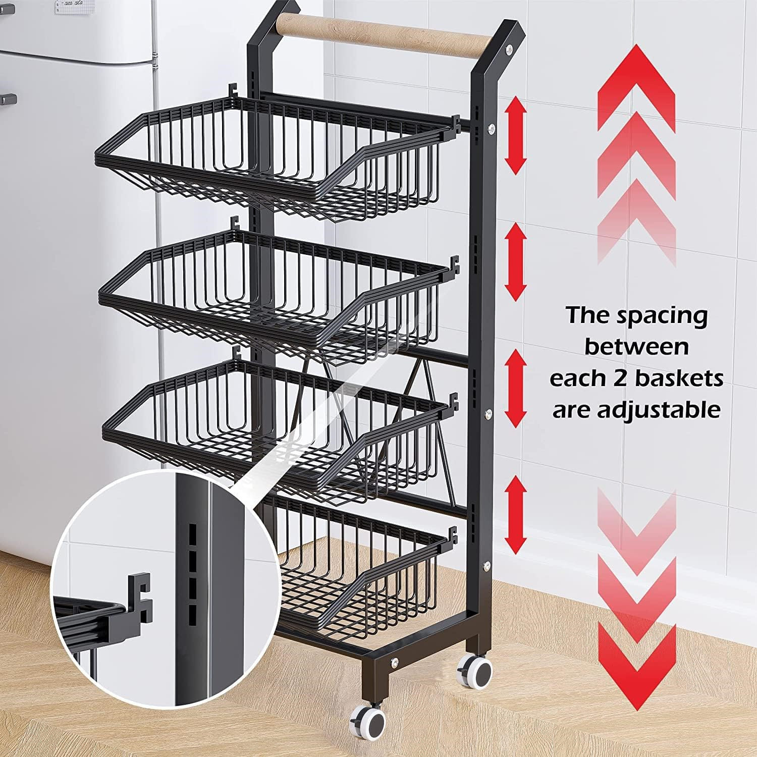 Rebrilliant 4-Tier Rolling Snack & Fruit Cart – Adjustable Metal Wire ...