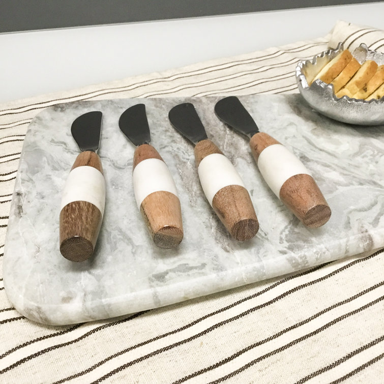 Latitude Run® Set Of 4 Stainless Steel Spreaders With Wooden And Marble ...