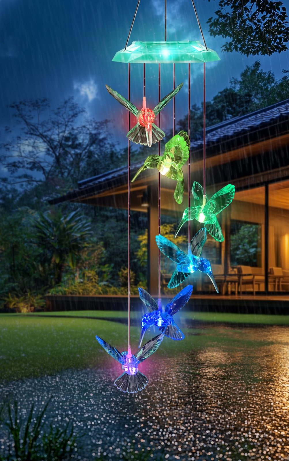 Arlmont & Co. 30" Hummingbird Solar Wind Chimes, Memorial Garden Bell ...