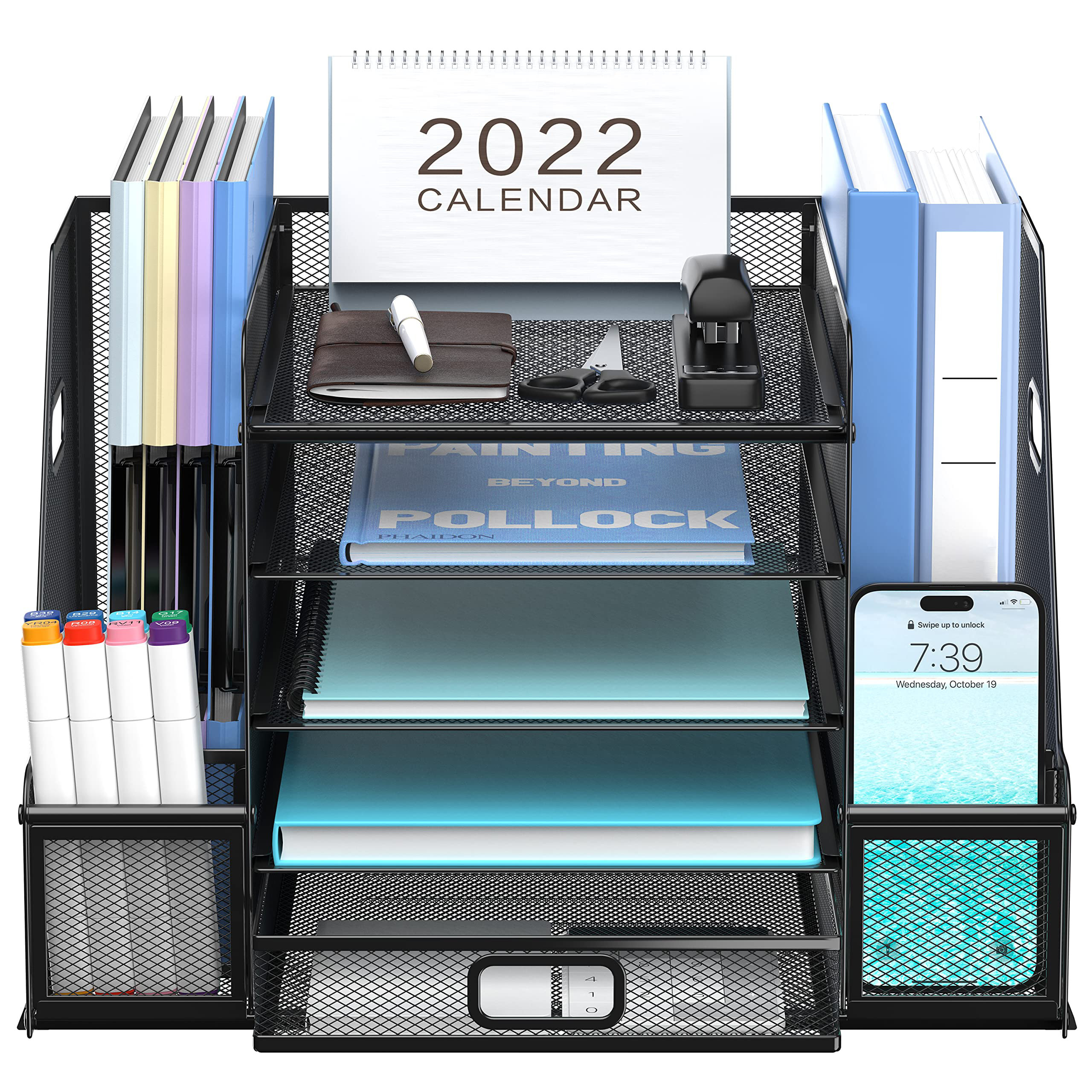 Latitude Run® Desk Organizer With File Holder, 5-Tier Paper Letter Tray ...