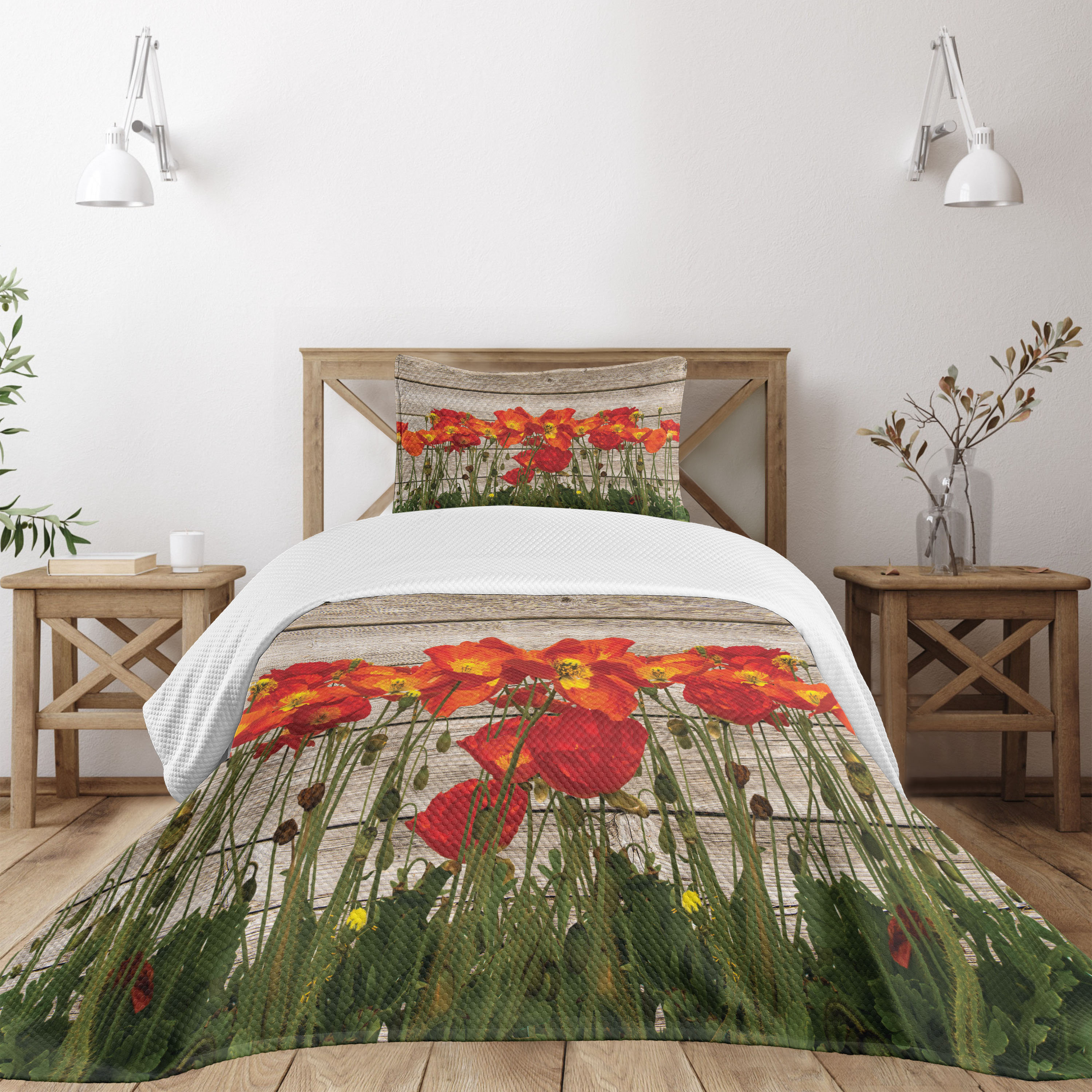 Ambesonne Rustic Bedspread Blooming Poppy | Wayfair