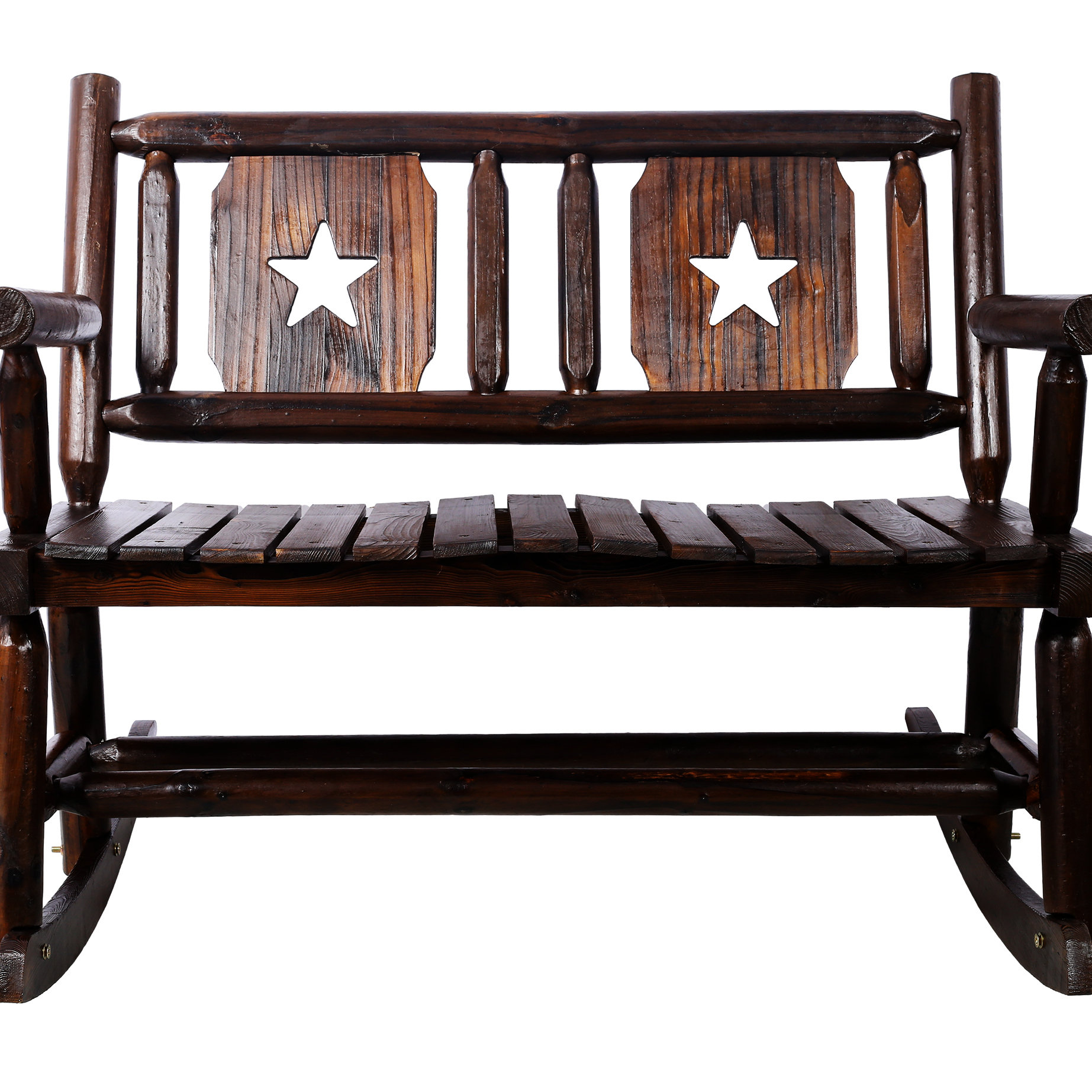 Ophelia & Co. Rustic Brown Wooden Rocking Bench For Garden, 2 With Wide ...