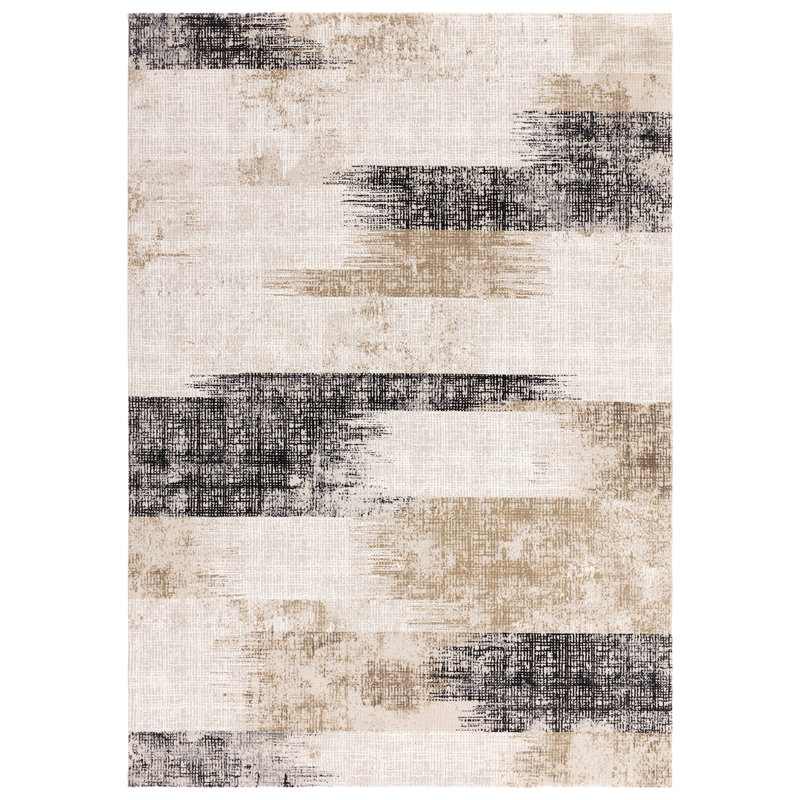 Williston Forge Abrienne Soft Shiny Lines Beige/Grey/Black Rug ...