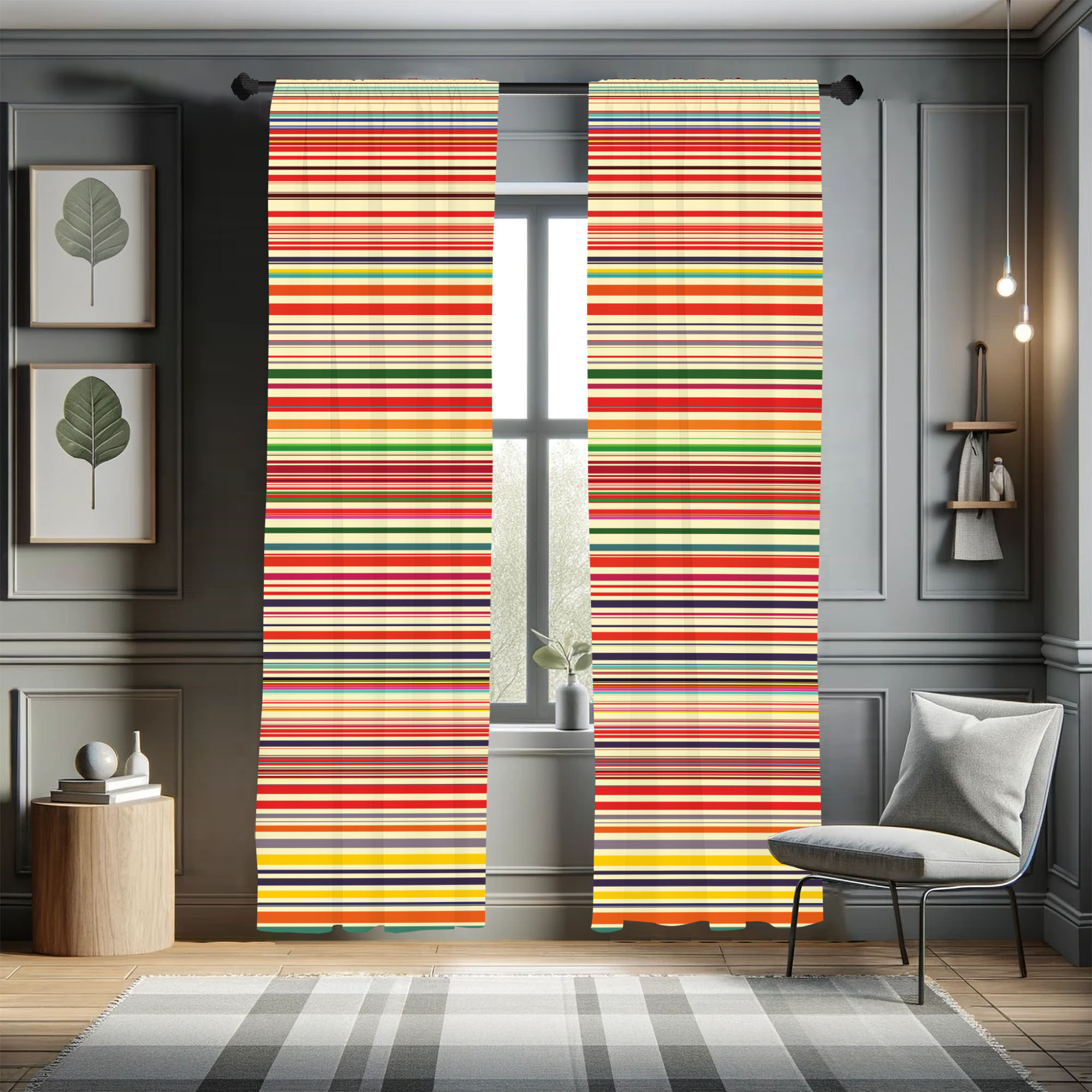 Ebern Designs Colorful Curtains, Horizontal Stripes, Pair of 28 ...