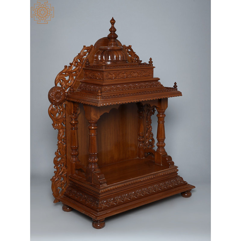 Exotic India 38" Large Designer Teakwood Temple | Wooden Puja Mandir ...