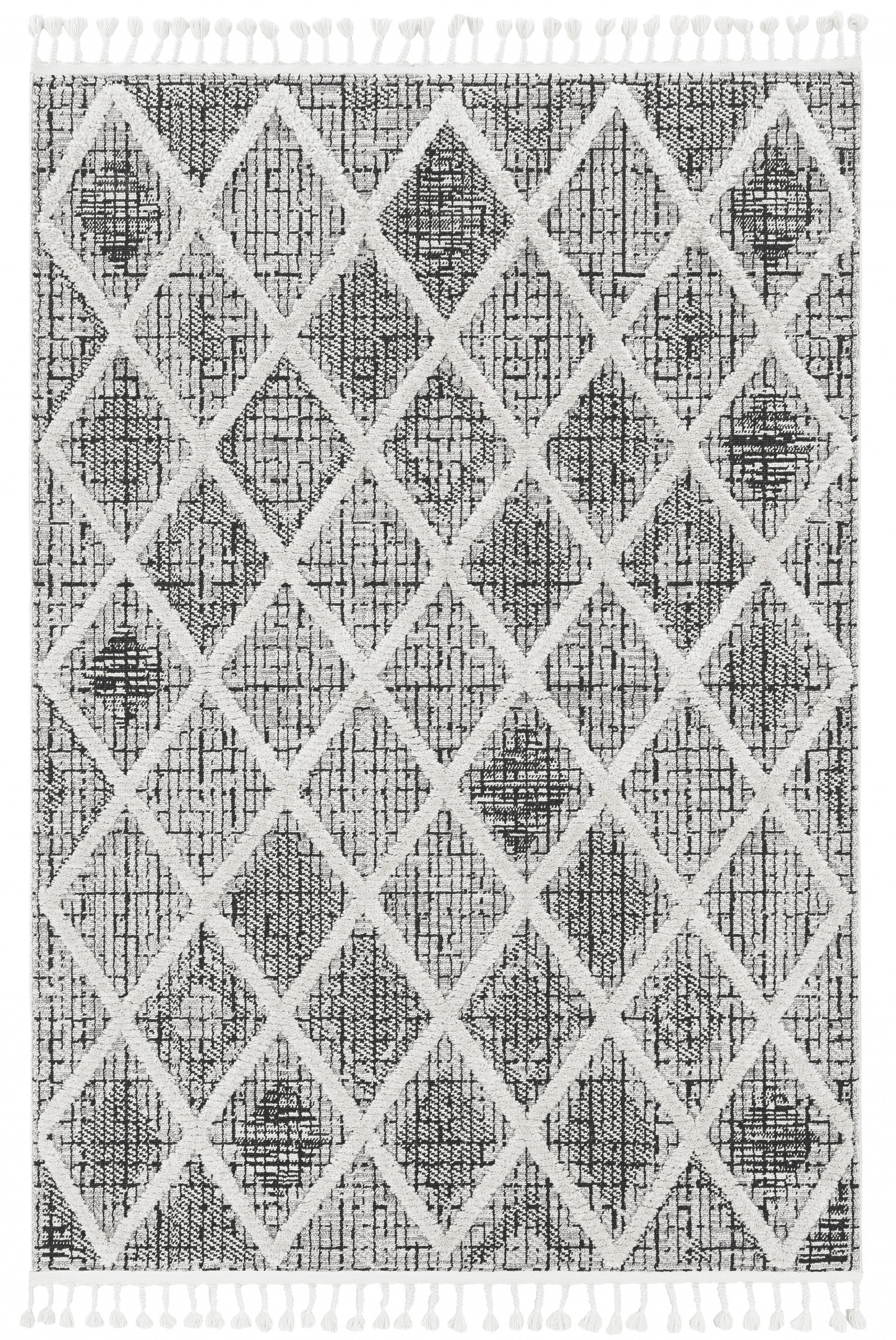 ZeaZu Charcoal/Ivory Diamonds Area Rug with Fringe | Wayfair