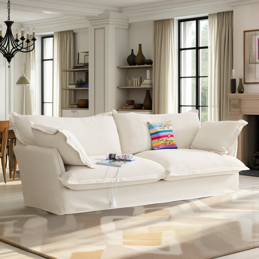 Latitude Run® 87.4'' Upholstered Cloud Sofa Deep Seat 3-Person Couch ...