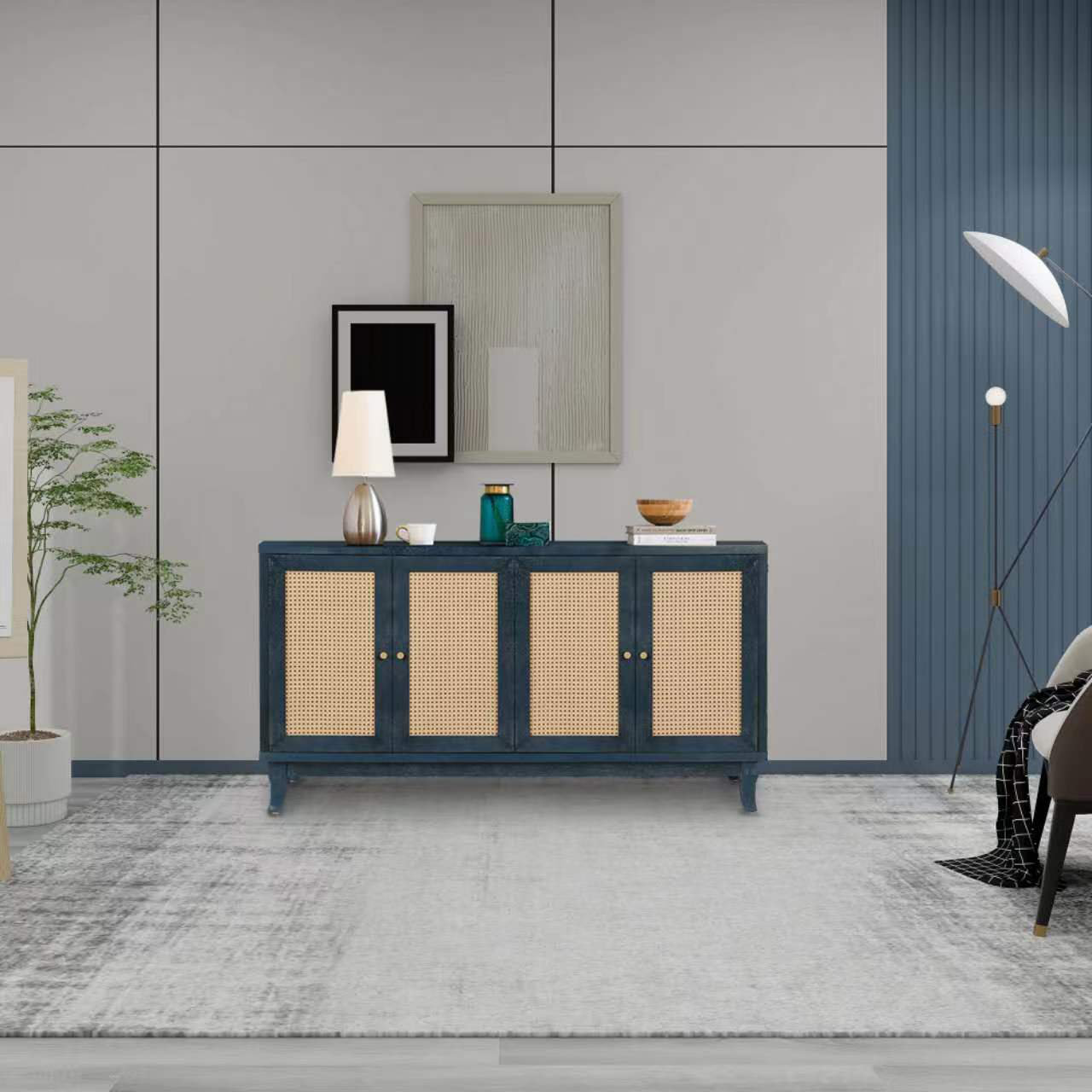 Bay Isle Home™ Antique Blue Trim Locker Sideboard with 4 doors Suitable ...