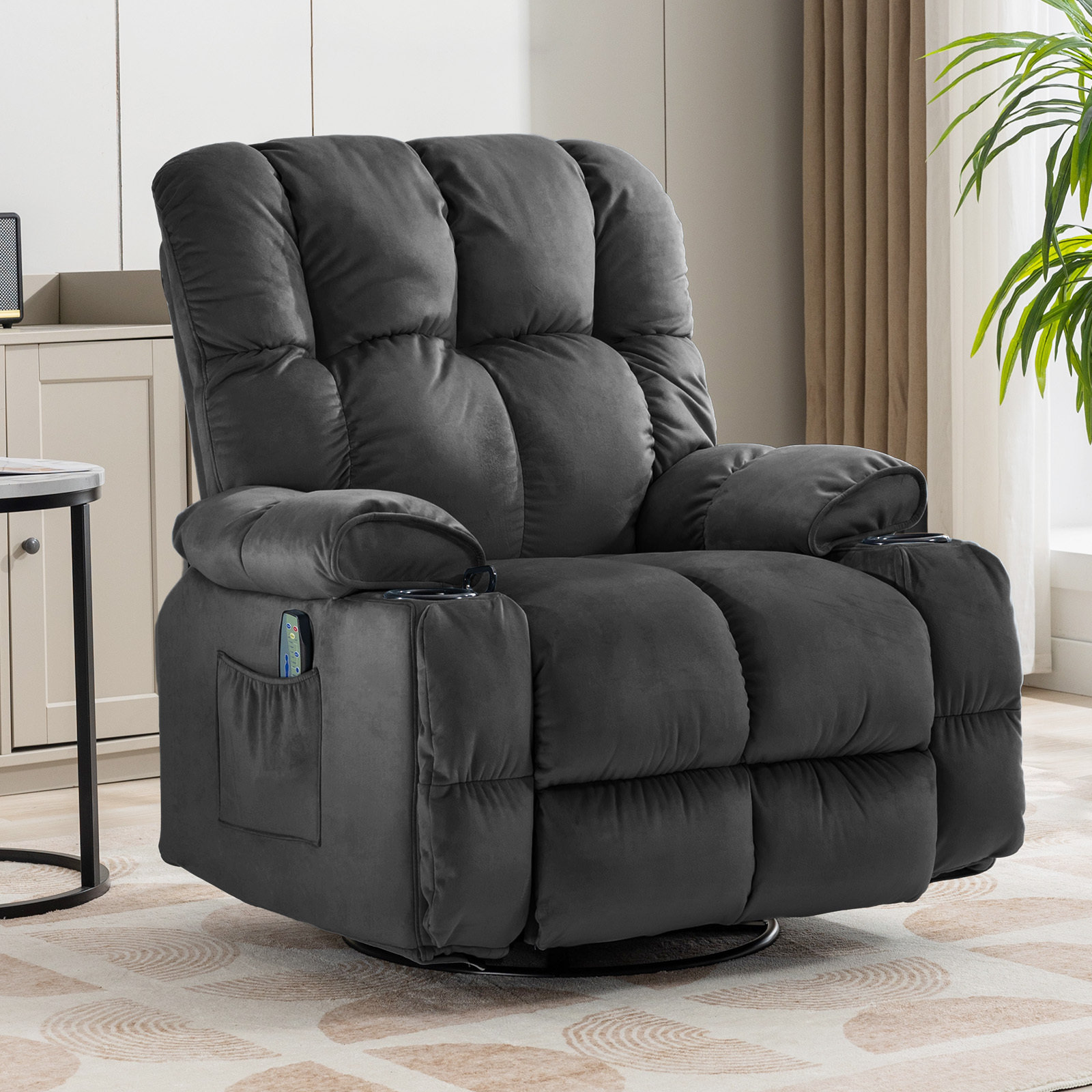 Ebern Designs Swivel Glider Recliner Chair With Massage And Heat ...
