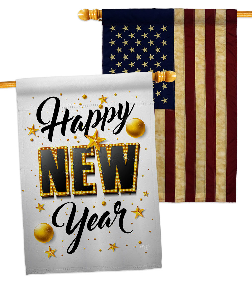 Ornament Collection Happy New Year 2-Sided Polyester 40 x 28 in. House ...