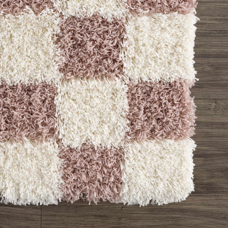Latitude Run® Atiran Checkered Shag Pink Area Rug & Reviews | Wayfair