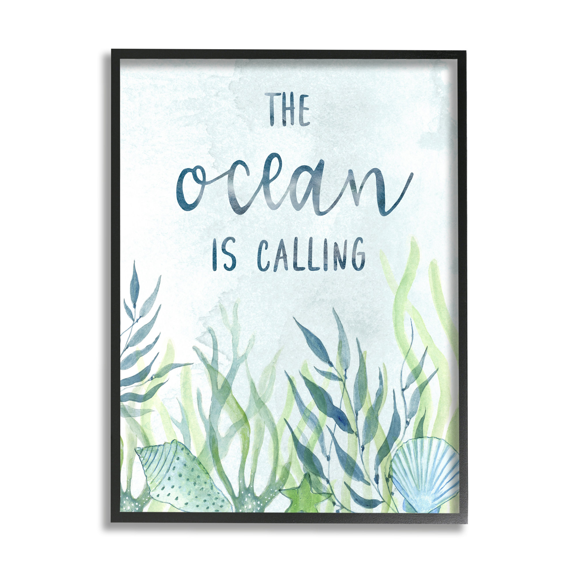 Stupell Industries Ocean Calling Phrase Framed On Wood by Janet Tava ...