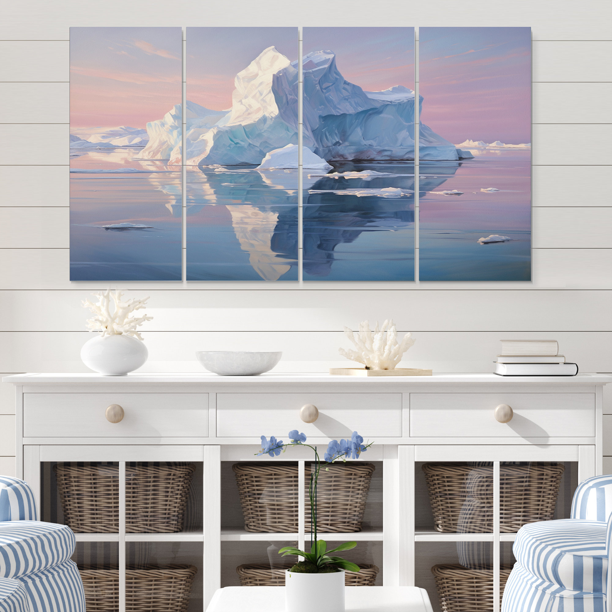 Highland Dunes White Pink Iceberg Frozen Serenity On Canvas 4 Pieces ...