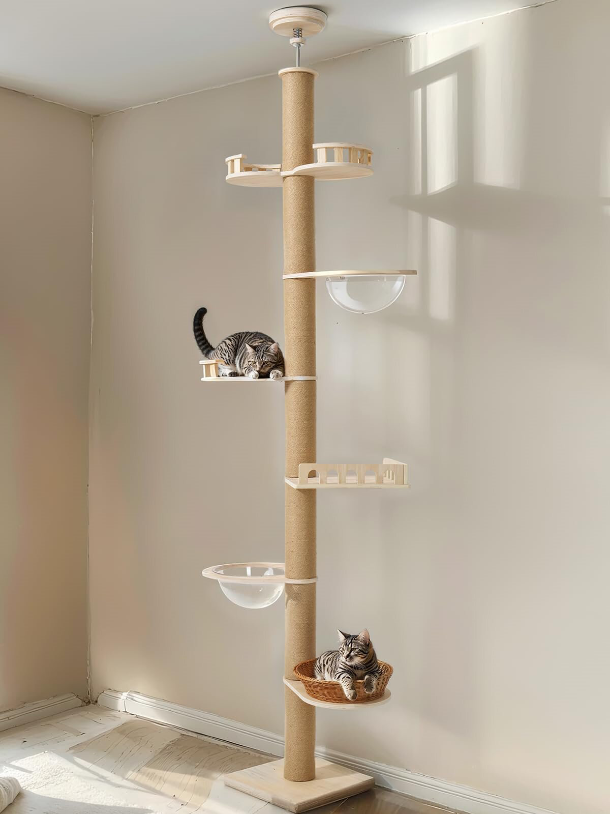 NURTOR Cat Tree Floor to Ceiling,Cat Tower Ajustable Height,106-123 ...