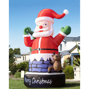 Connsann 33ft Giant Inflatable Santa Claus In Chimney With Reindeer ...