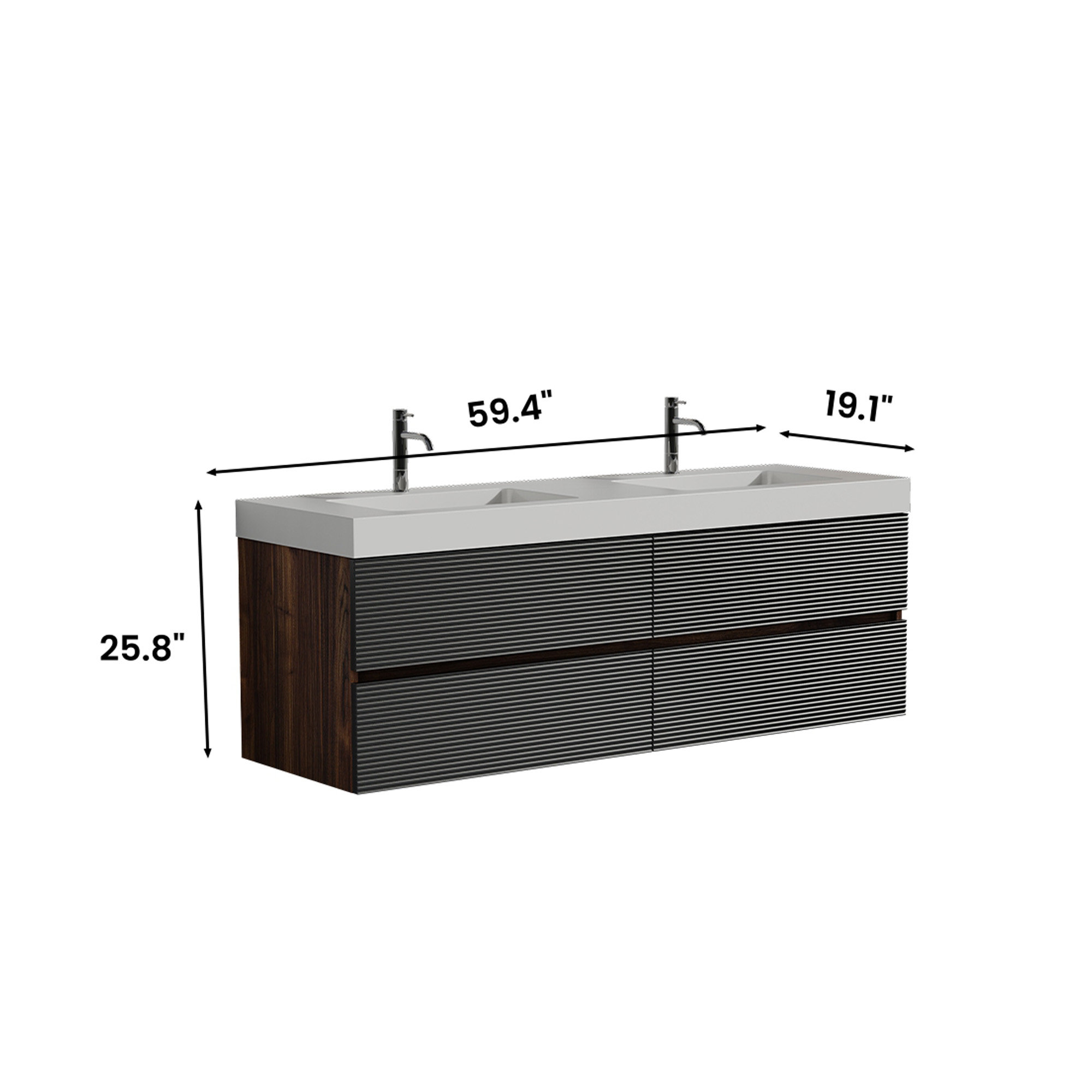 Hokku Designs Grace Walnut Bathroom Vanity with Glossy White Solid ...