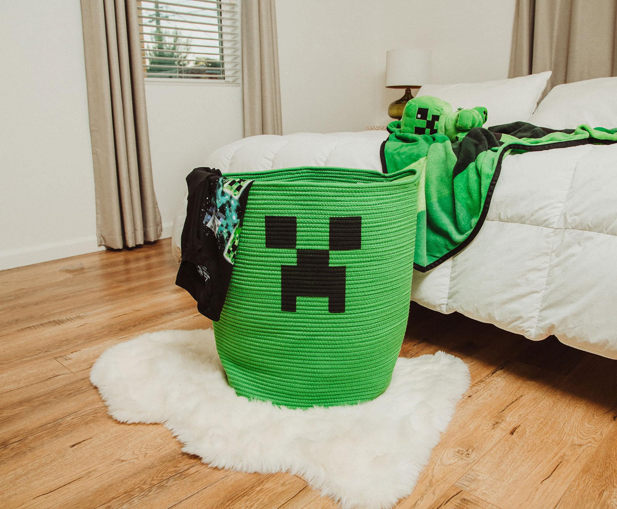 Ukonic Minecraft Green Creeper Woven Cotton Rope Hamper Storage Basket ...