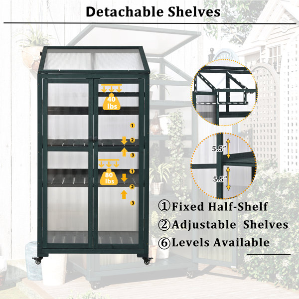 Hokku Designs Wood Large Greenhouse Balcony Portable Cold Frame with ...