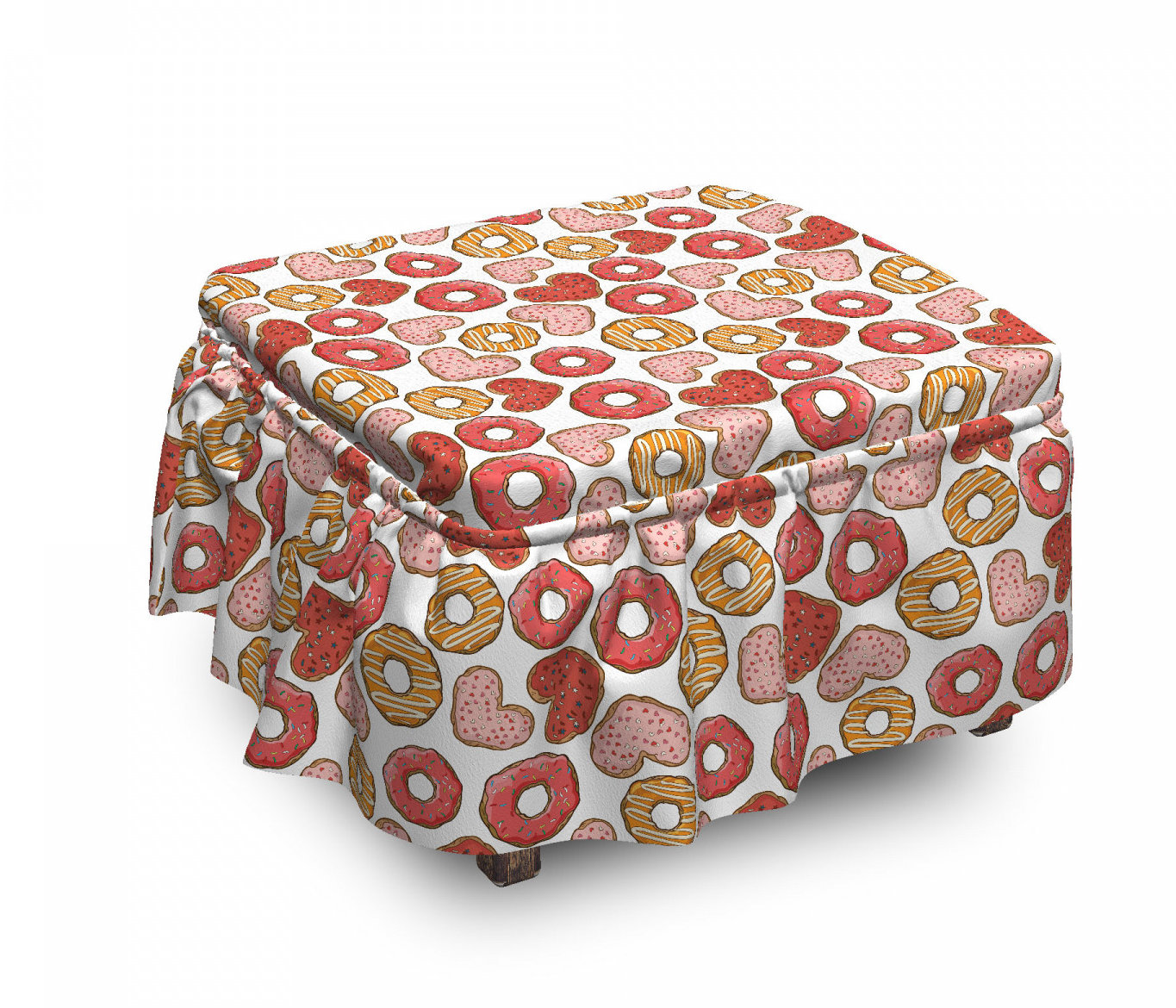 East Urban Home Filled Heart Donuts Ottoman Slipcover | Wayfair