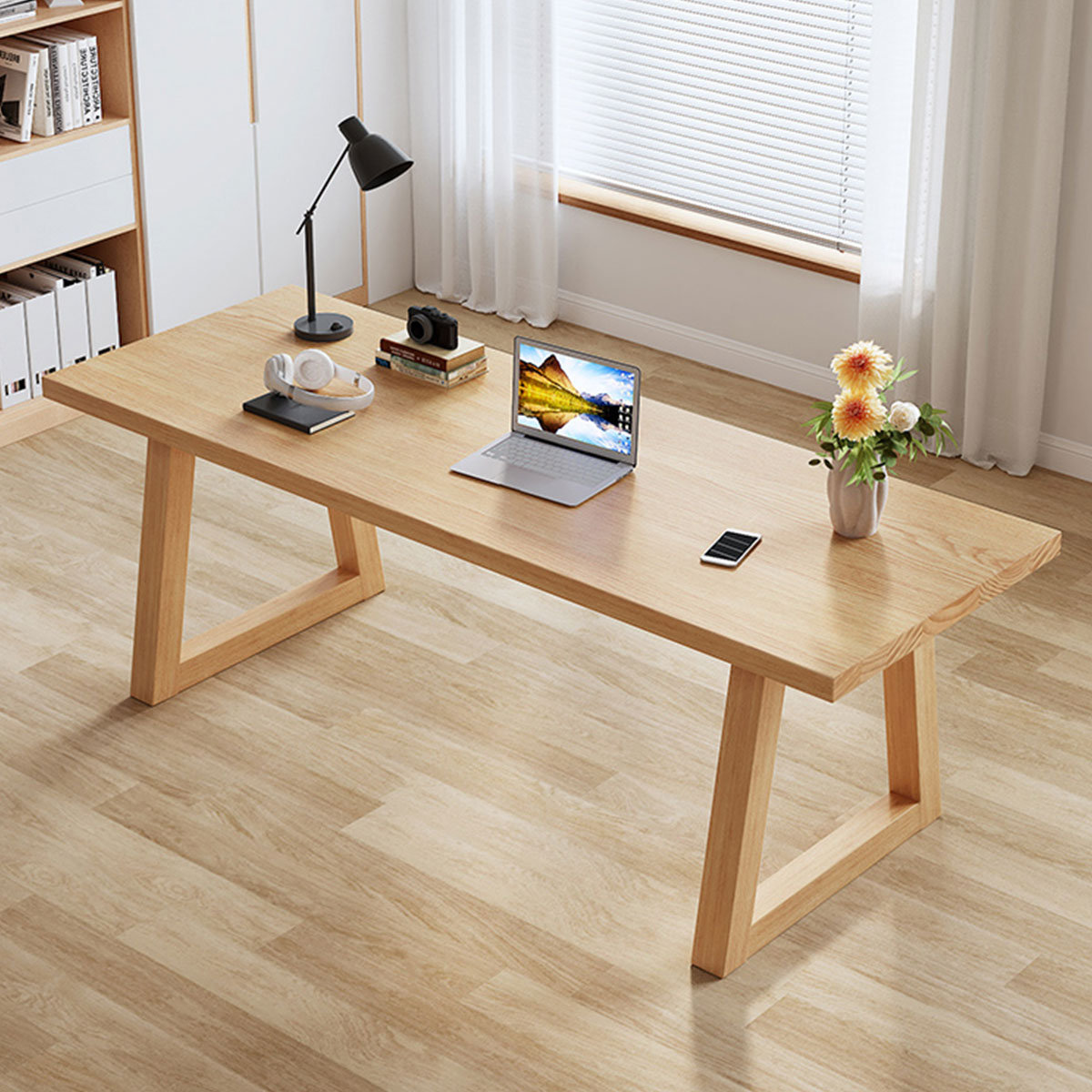 Groove Interior Burlywood Rectangular Solid Wood Desk | Wayfair