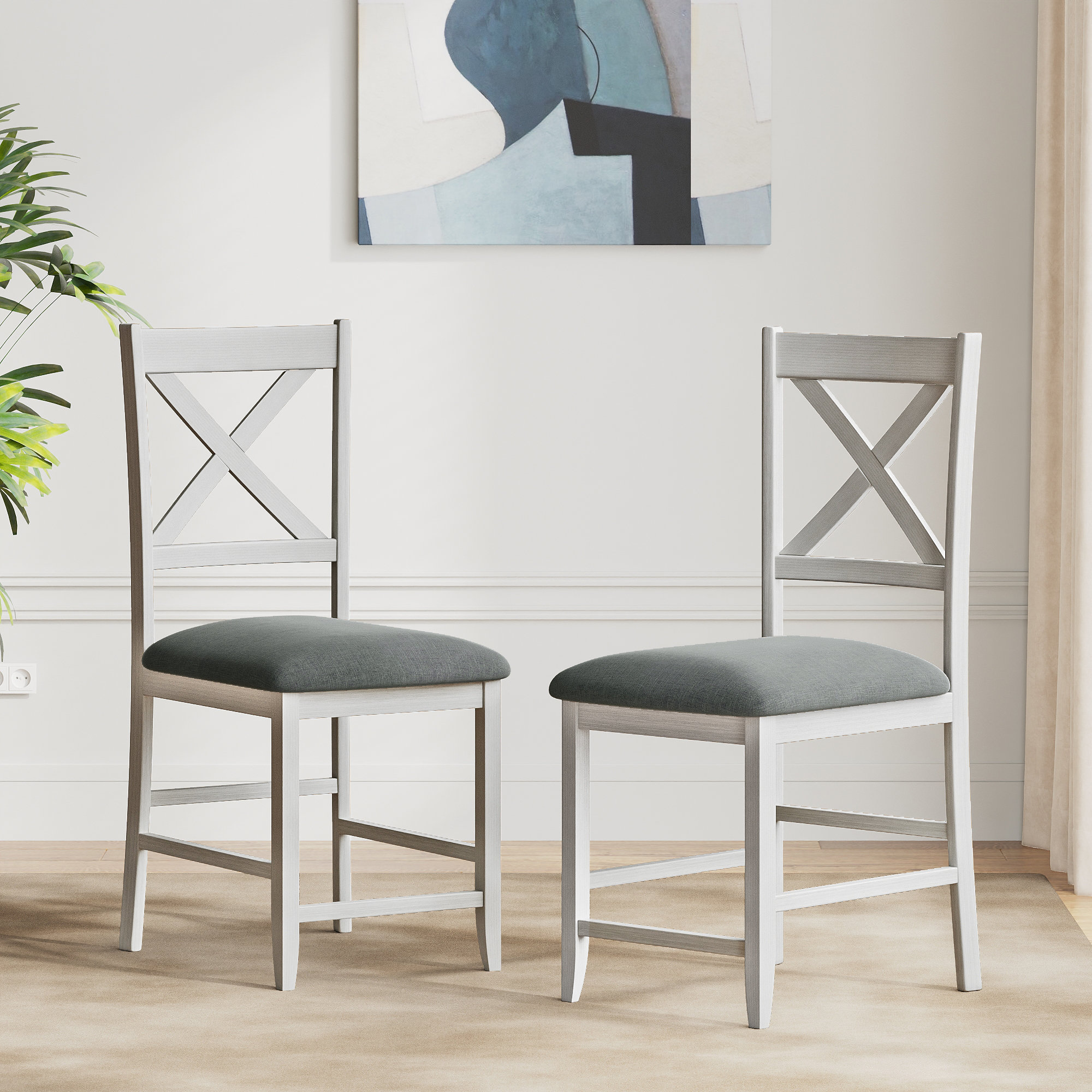 Gracie Oaks Solid Wood Bar Stools - Set of 4 Straight-Leg Farmhouse ...