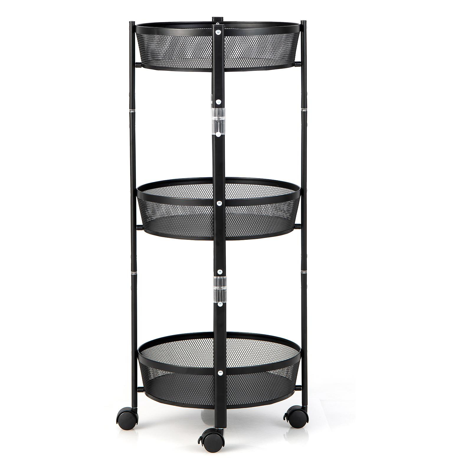 Giantex Folding Storage Cart, 3-tier Metal Round Utility Rolling Cart ...