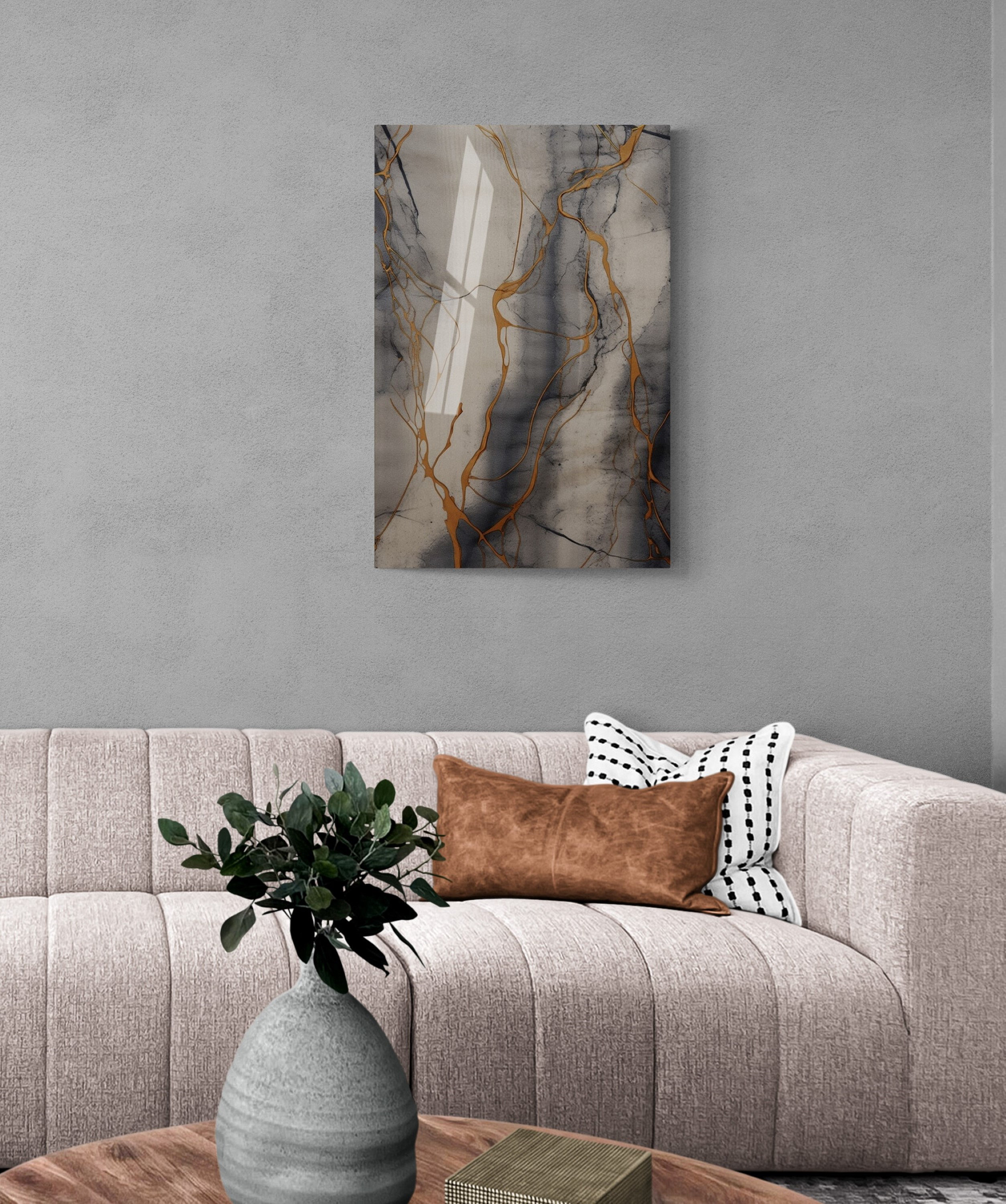 Ivy Bronx Tempered Glass Gray Marble Style Wall Art Decor, Abstract ...