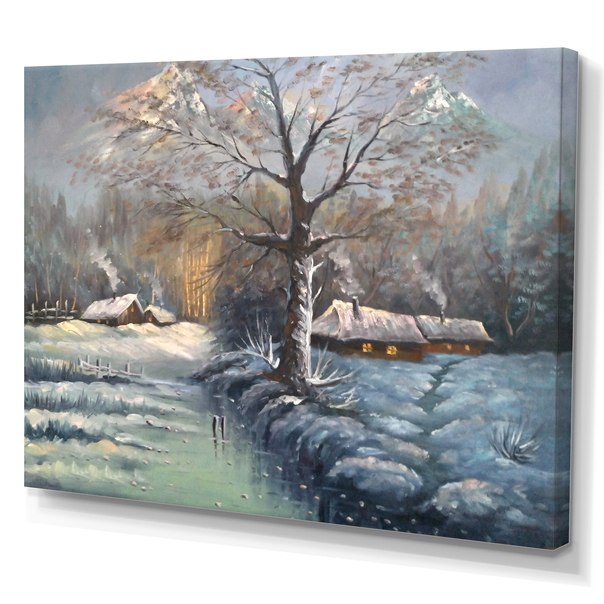 Millwood Pines Winter Lake House Unders Winter - Floater Frame Print on ...